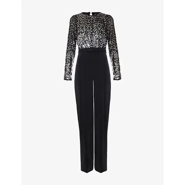 PHASE EIGHT Sequin-embellished Stretch-woven Jumpsuit - Black