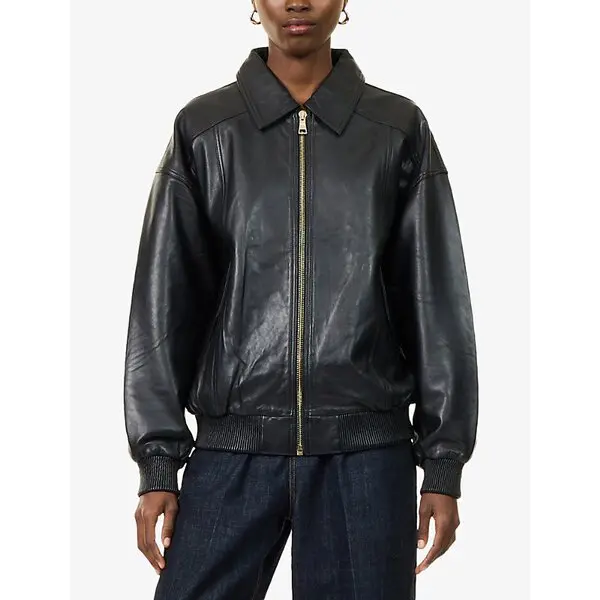Dissh Leather Bomber Jacket