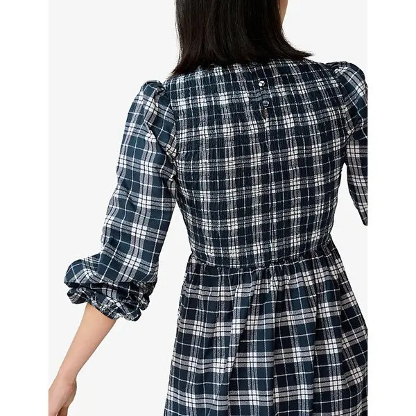 knee length dresses for ladies Green Check Peter Pan Collar Tartan Midi Shirt Dress  Pretty Kitty Fashion