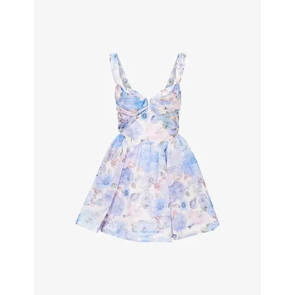 Zimmermann Rebellion Floral Mini Dress - Sky Bloom