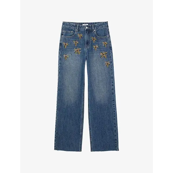 Sandro Rhinestone-embellished Mid-rise Straight Leg Jeans