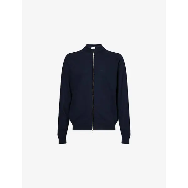 John Smedley Textured Crewneck Wool Cardigan - Midnight
