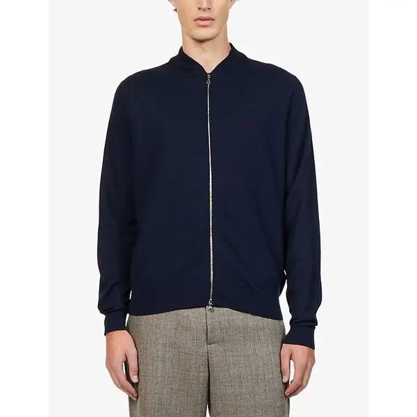 John Smedley Textured Crewneck Wool Cardigan - Midnight