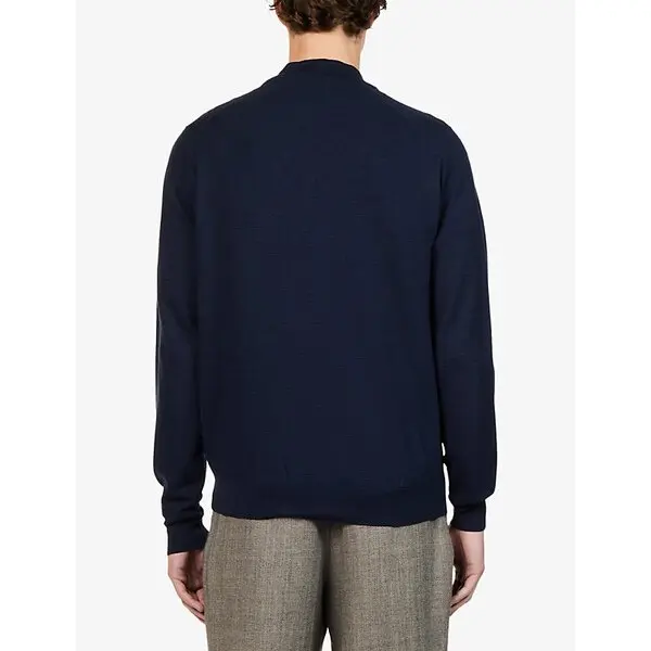 John Smedley Textured Crewneck Wool Cardigan - Midnight