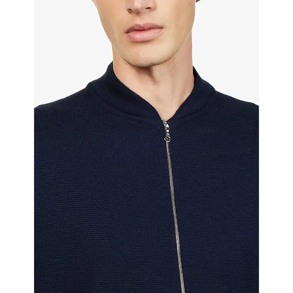 John Smedley Textured Crewneck Wool Cardigan - Midnight