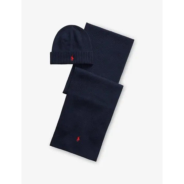 Ralph Lauren Wool Beanie And Scarf Set - Hunter Navy