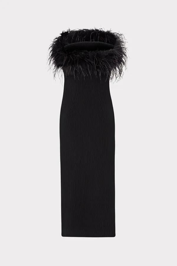 MILLY Robena Feather Embellished Midi Dress