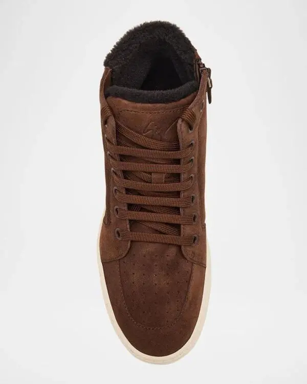 GIUSEPPE ZANOTTI Suede High-top Sneakers With Shearling Lining - Ferrero