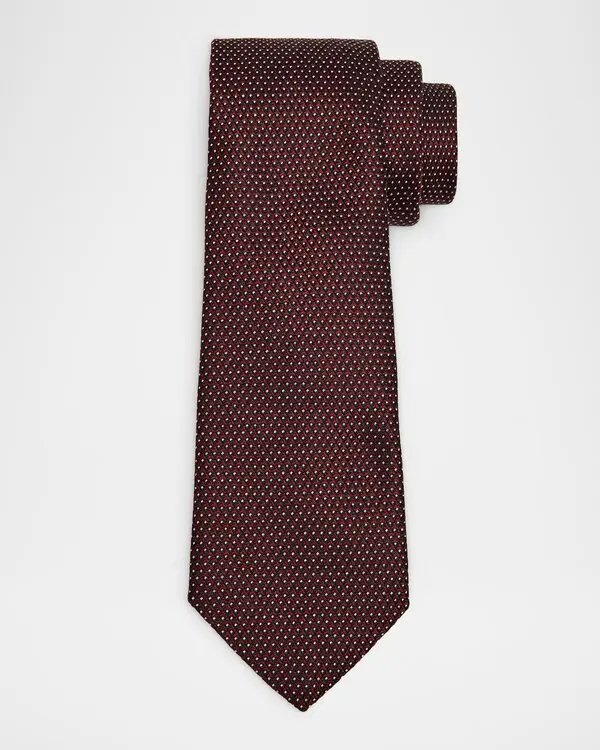 Emporio Armani Pin-dot Silk-blend Neck Tie - Wine