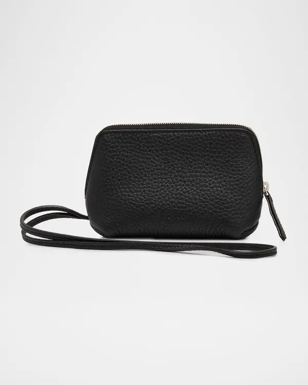 THE ROW Owen Leather Wristlet Pouch - Black Ans