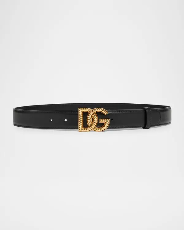 Dolce & Gabbana Leather Belt With Logo Buckle - 80999 Nero
