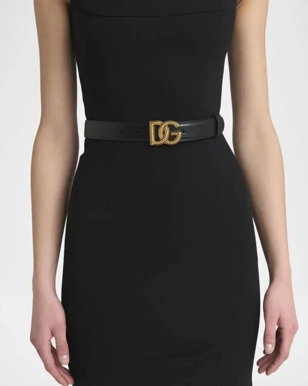 Dolce & Gabbana Leather Belt With Logo Buckle - Nero