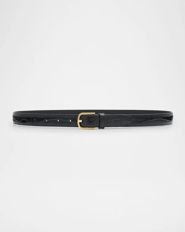 TOTEME Slim Croc-embossed Leather Belt - Black