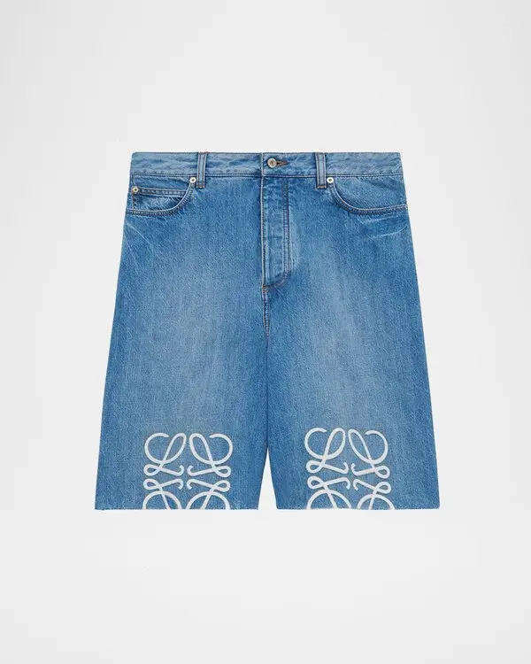 Loewe Anagram Motif Denim Shorts - Washed Den