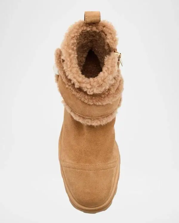 JIMMY CHOO Suede And Shearling Ankle Boots - Toffee