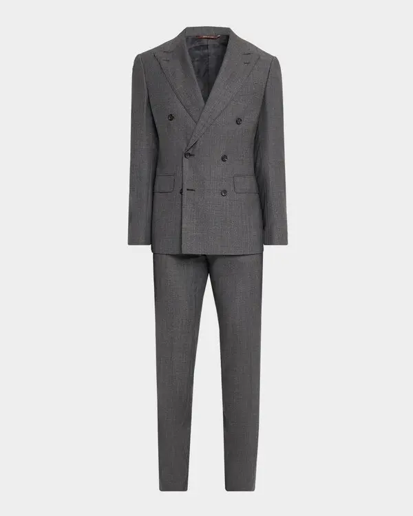 Canali Wool Birdseye Double-breasted Suit - Gray
