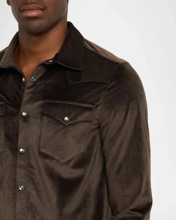 John Varvatos Apos;s Andres Herringbone Western Shirt - Espresso