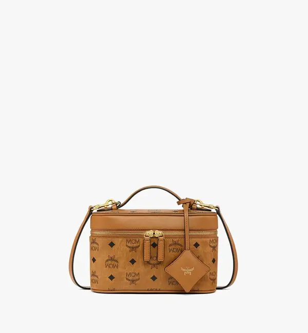 Mcm Vanity Case In Visetos Leather Mix - Cognac