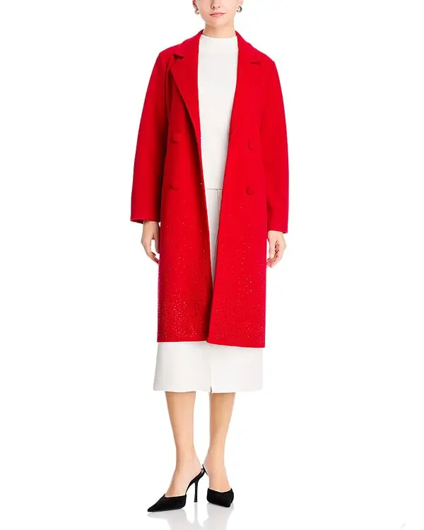 T Tahari Embellished Double Breasted Coat