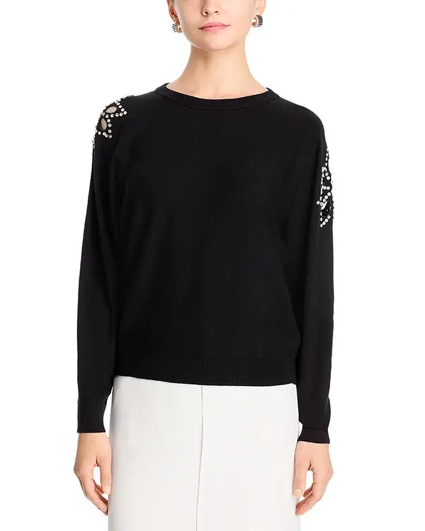 T Tahari Embellished Crewneck Sweater - Black