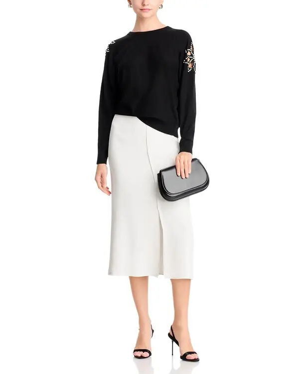 T Tahari Embellished Crewneck Sweater - Black