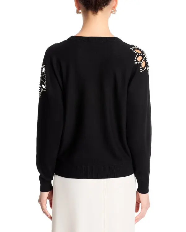 T Tahari Embellished Crewneck Sweater - Black
