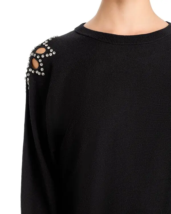 T Tahari Embellished Crewneck Sweater - Black