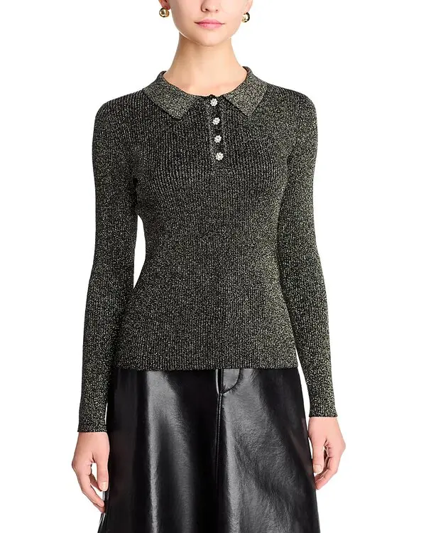 T Tahari Polo Collar Sweater - Black/ Gold