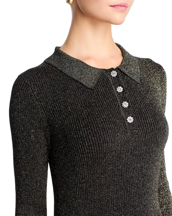 T Tahari Polo Collar Sweater - Black/ Gold