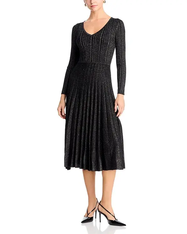 T Tahari Ribbed Metallic Threaded Sweater Dress