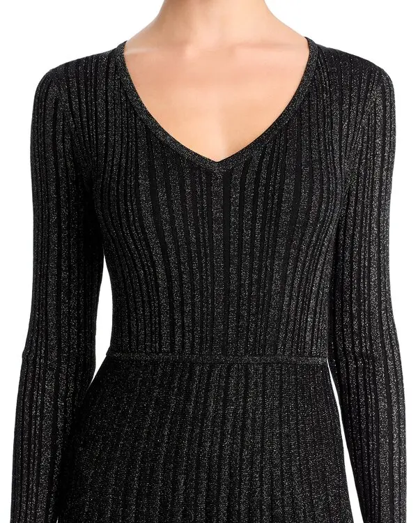 T Tahari Ribbed Metallic Threaded Sweater Dress