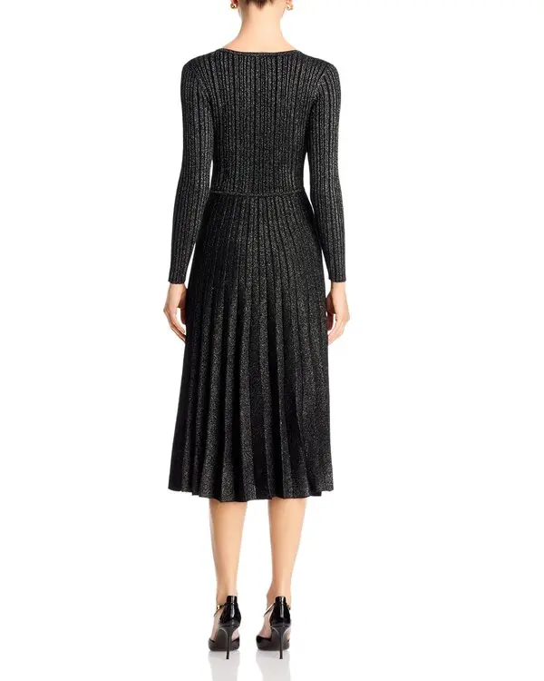 T Tahari Ribbed Metallic Threaded Sweater Dress