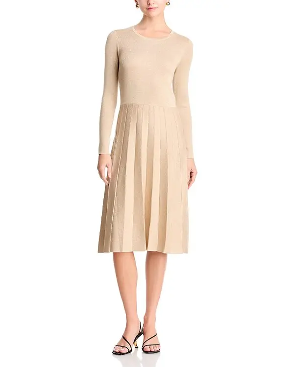 T Tahari Pleated Metallic Threaded Dress