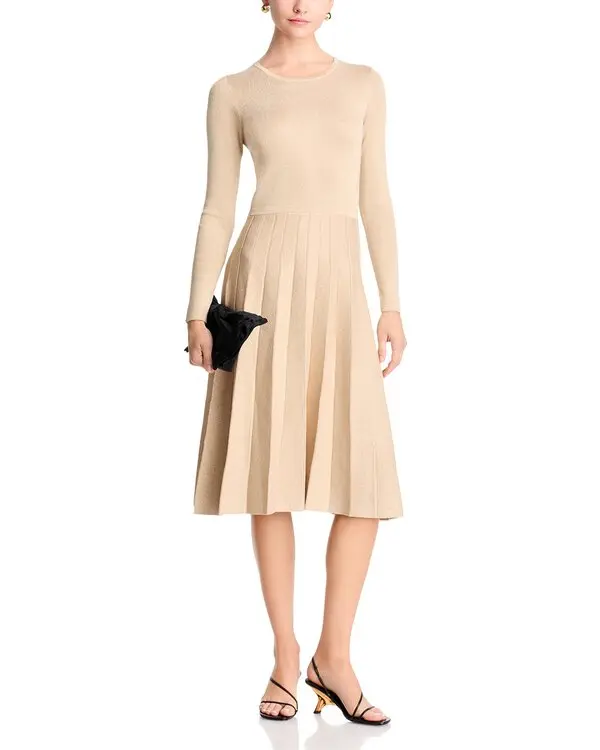 T Tahari Pleated Metallic Threaded Dress