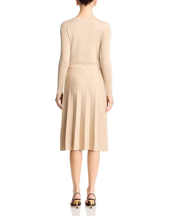T Tahari Pleated Metallic Threaded Dress