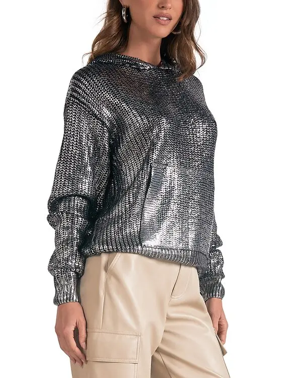 Elan Metallic Threaded Hoodie - Silver