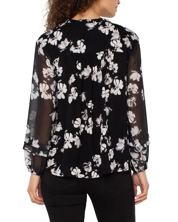 LIVERPOOL Split Neck Sheer Sleeve Top