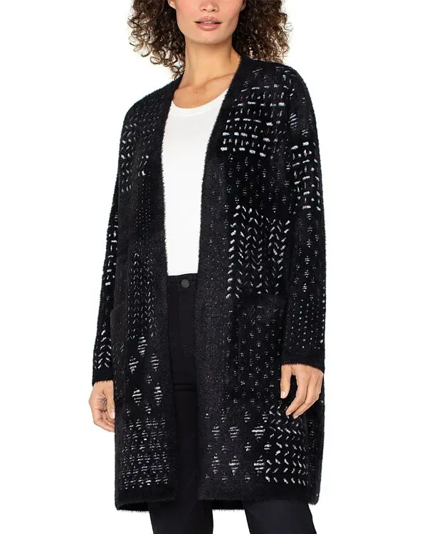 LIVERPOOL Open Front Sweater Coat - Black/ White Patchwork