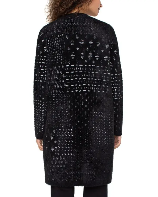 LIVERPOOL Open Front Sweater Coat - Black/ White Patchwork