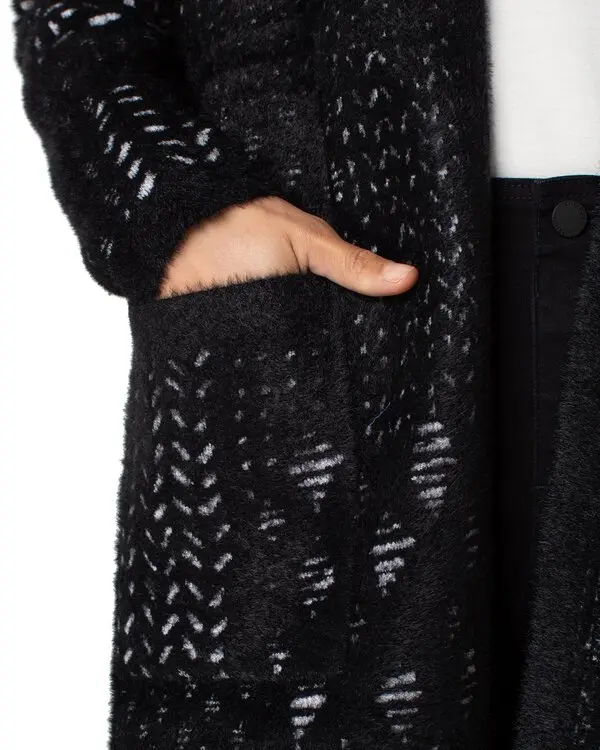 LIVERPOOL Open Front Sweater Coat - Black/ White Patchwork