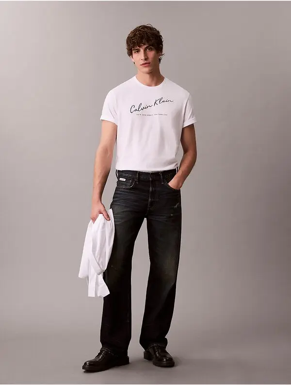 Calvin Klein Script Logo Graphic Easy T-shirt - Brilliant White