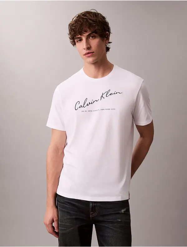 Calvin Klein Script Logo Graphic Easy T-shirt - Brilliant White