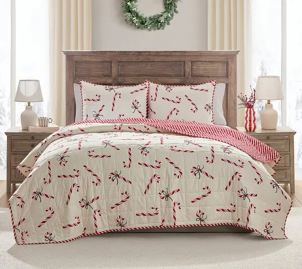 HALLMARK Multi Candy Canes 3-pc Holiday Quilt S Et, King - One-color