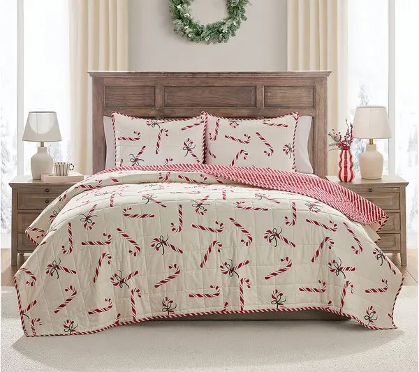 HALLMARK Multi Candy Canes 3-pc Holiday Quilt S Et, F/q - One-color