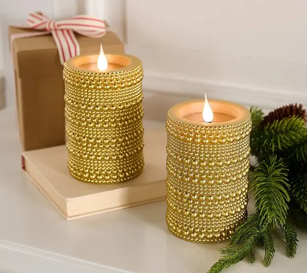 LIGHTSCAPES As Is S/2 Flameless Metallic Hobnail Candles - One-color