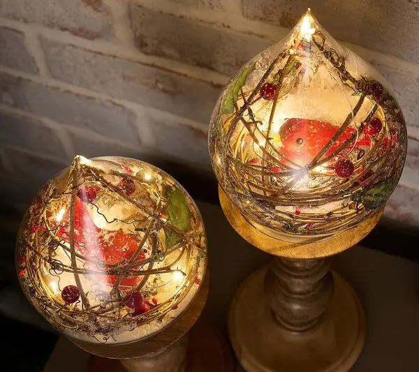VALERIE PARR HILL As Is Set Of 2 6.5' Illuminated Glass Drops W/ Cardinal - One-color