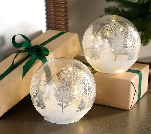 VALERIE PARR HILL Set Of 2 Illuminated Winter Forest Spheres Valerie - One-color