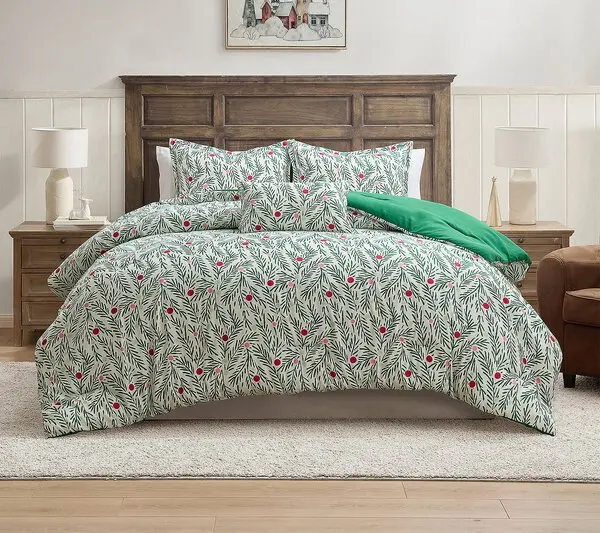 HALLMARK Green Branches 3-piece Holiday Comfort Er Set, Twin/tw - One-color