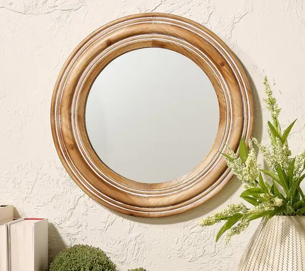 VALERIE PARR HILL As Is 16' Round Mirror With Wood Frame Valerie - One-color