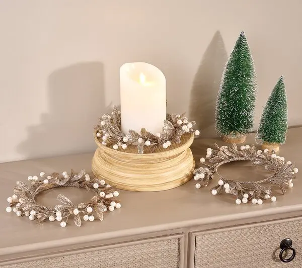 VALERIE PARR HILL Set Of 3 Glittered Pearl Candle Rings Valerie - One-color